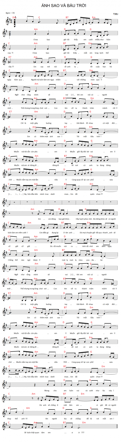 Ánh Sao Và Bầu Trời (Sheet piano - Hợp âm - Cảm âm)